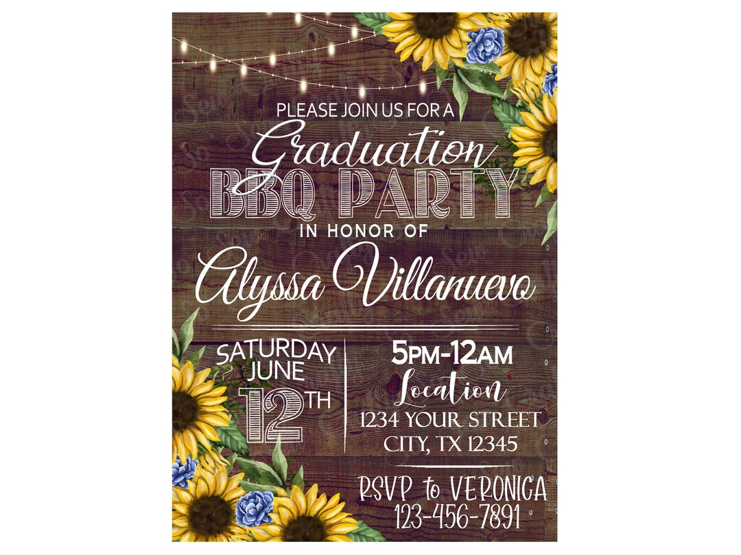 Personalized Graduation Party Invitation, Sunflower Graduation Party ...