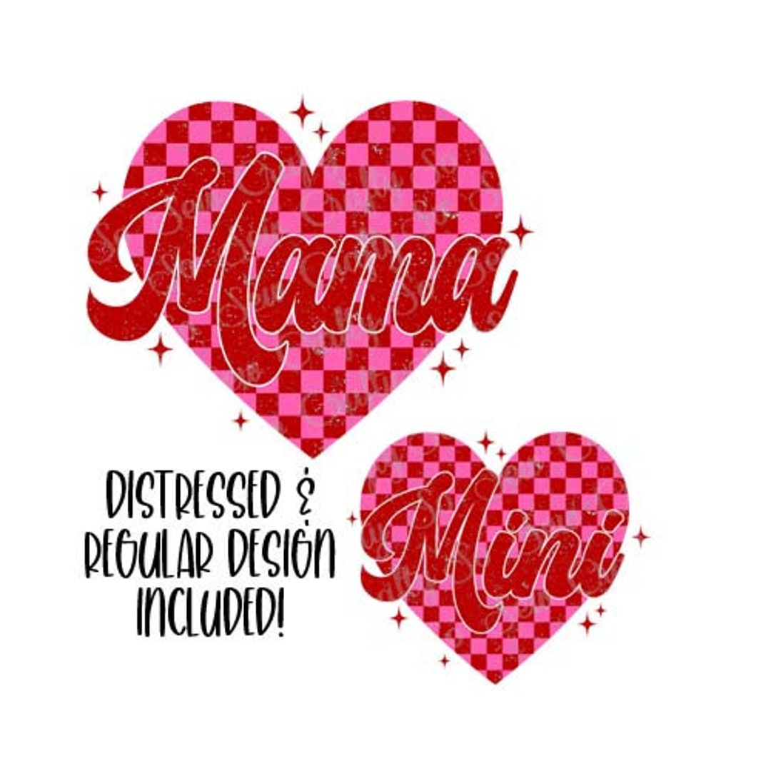 Mama Mini Checkered Heart Design, Mama Mini Checkered Heart PNG, Retro ...