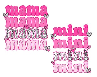 Mama Mini Cow Print Valentine's Day PNG, Mama Mini Retro Valentine's ...