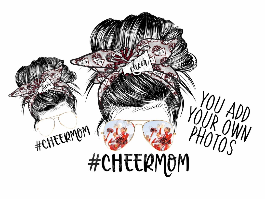 Cheer Mom Maroon/silver Messy Bun PNG, Editable Cheer Mom, Cheer Mom ...