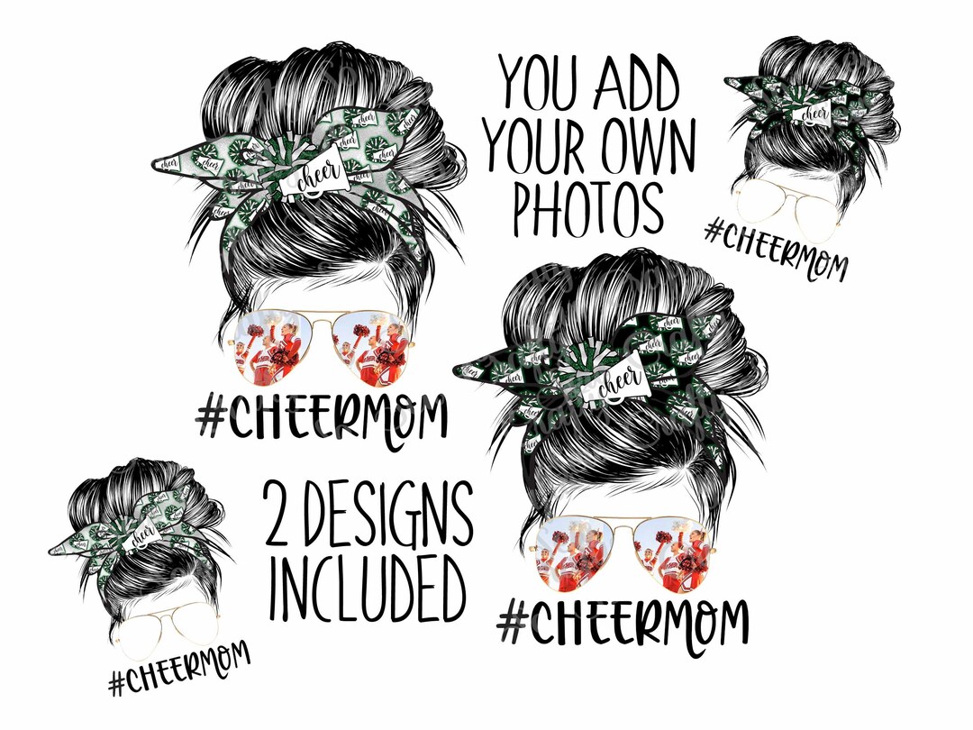 Cheer Mom Green/silver Messy Bun PNG, Editable Cheer Mom, Cheer Mom ...
