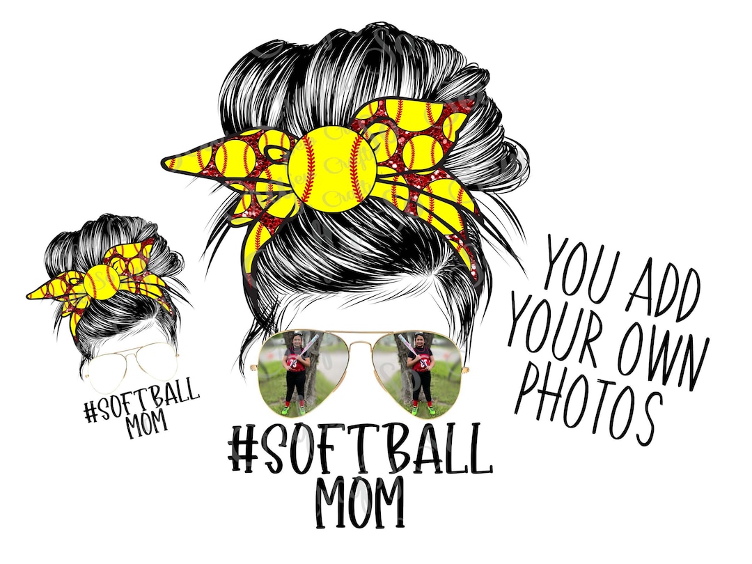 Softball Mom Messy Bun Red Glitter PNG, Editable Softball Mom, Softball ...