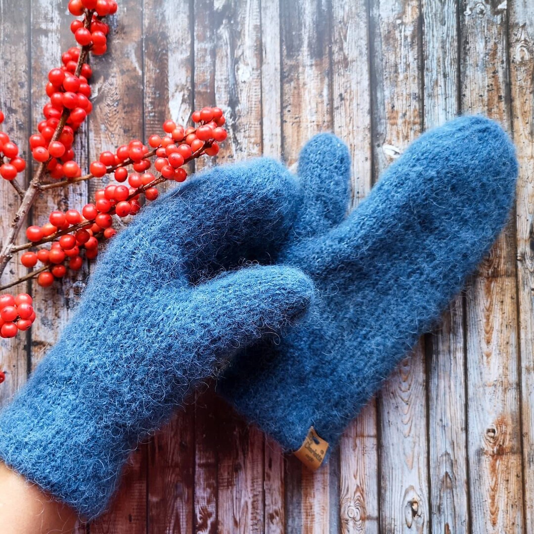 Double Knitted Soft Alpaca and Silk Mittens for Woman Mittens Fluffy ...