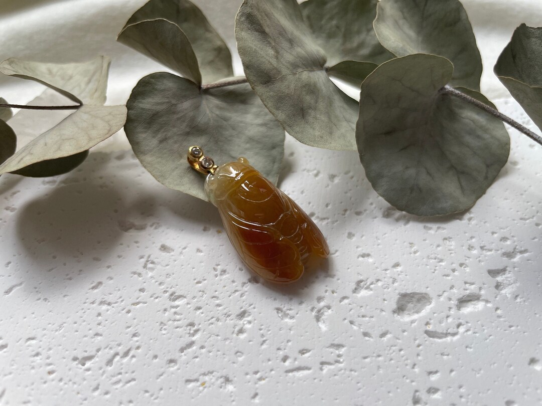 Jadeite Jade Pendant Cicada Yellow Jade Burmese Jade 18K Gold Diamond ...