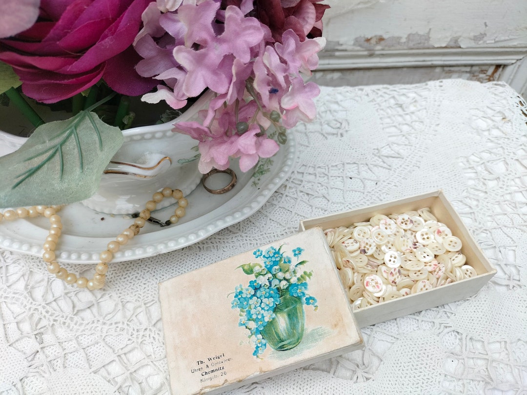 Antique Cardboard Box With Mother-of-pearl Buttons - Etsy