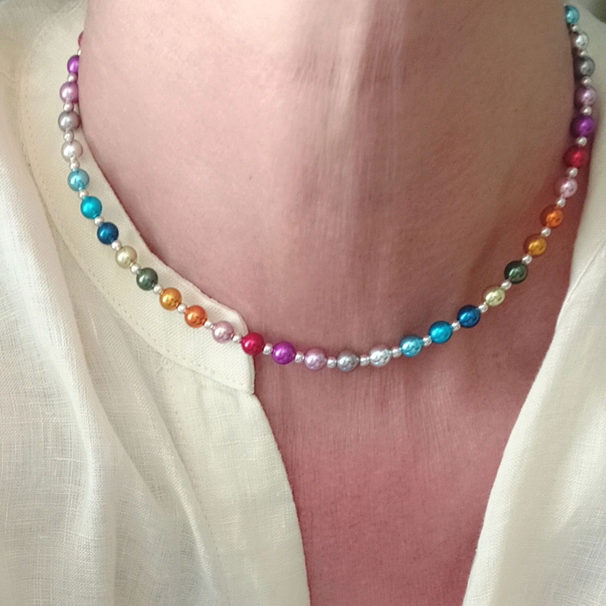 Colorful Statement Beaded, Rainbow, Handmade Necklace - Etsy