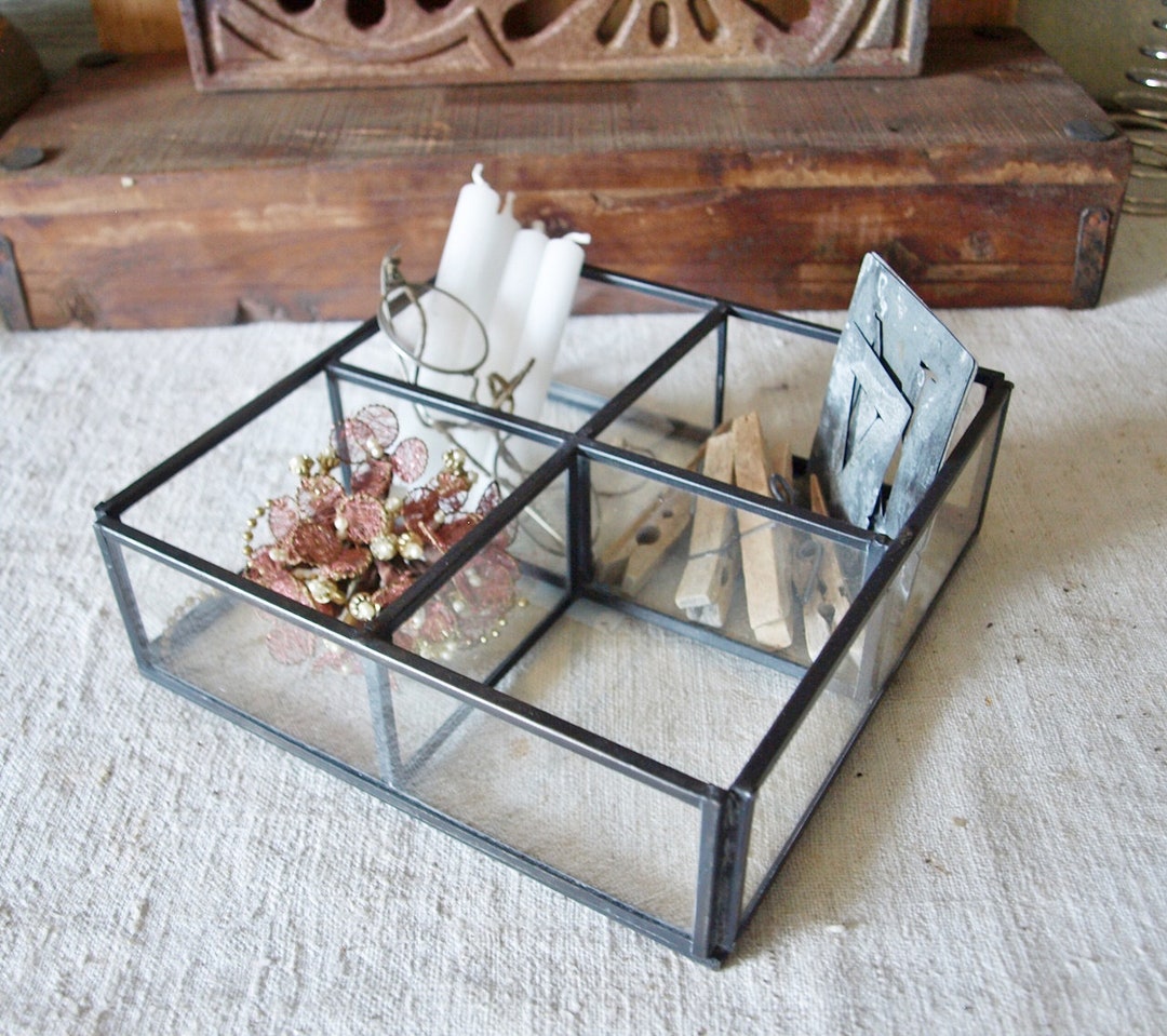 Glass Box 4 Compartments, Glass Casket, Factory, Utensil, Storage - Etsy
