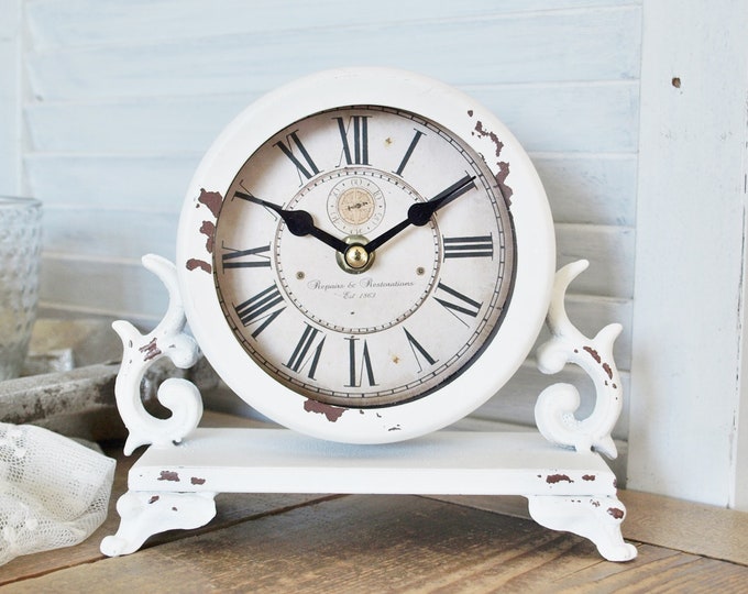 Nostalgic Table Clock, White, Metal, Shabby Chic - Etsy