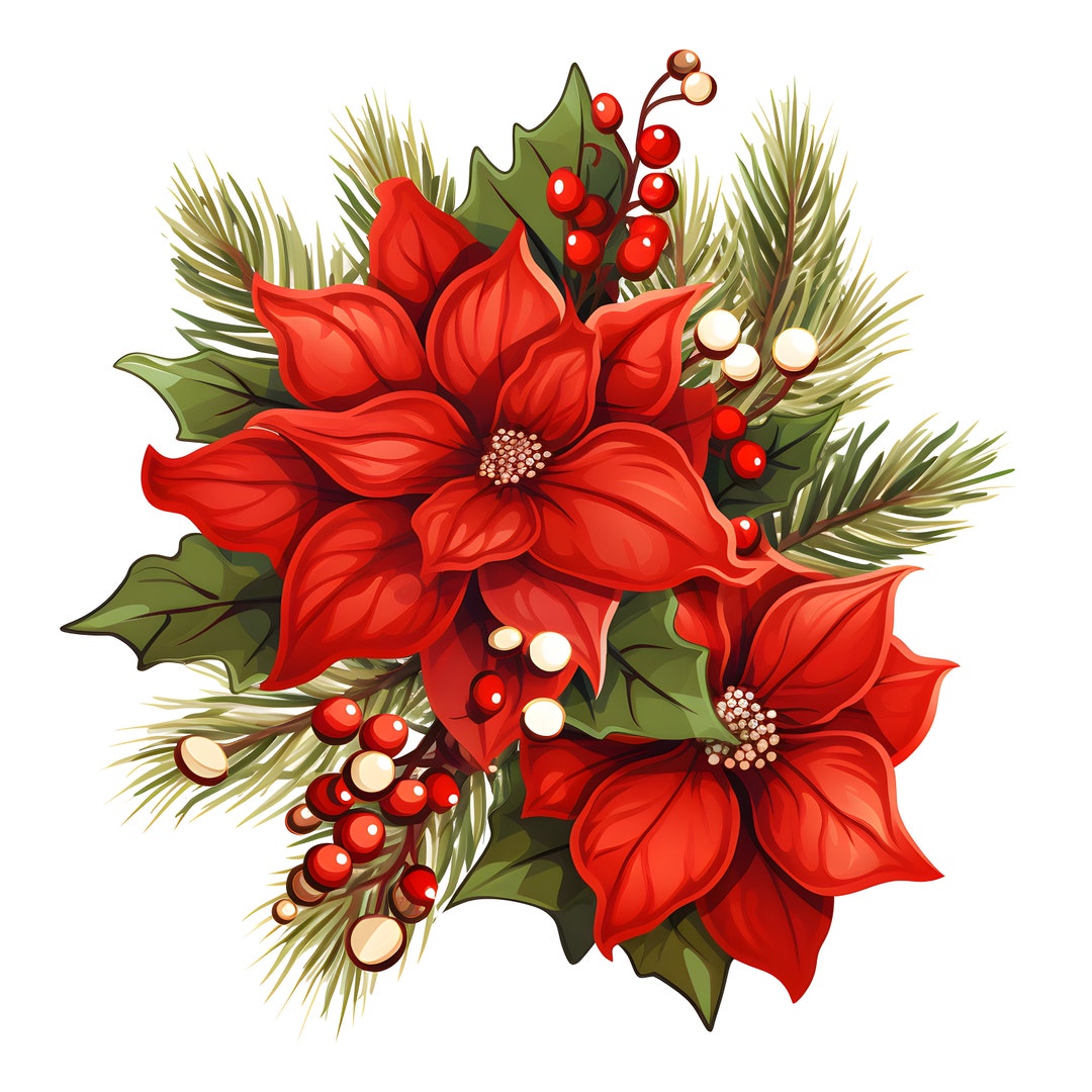 Iron-on Patch Christmas Winter Poinsettia Arranged Various Motifs ...
