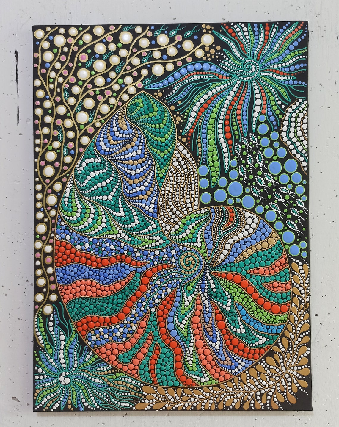 Ammonite Shell Painting, Nautilus Shell Art, Underwater Life Art, Coral ...