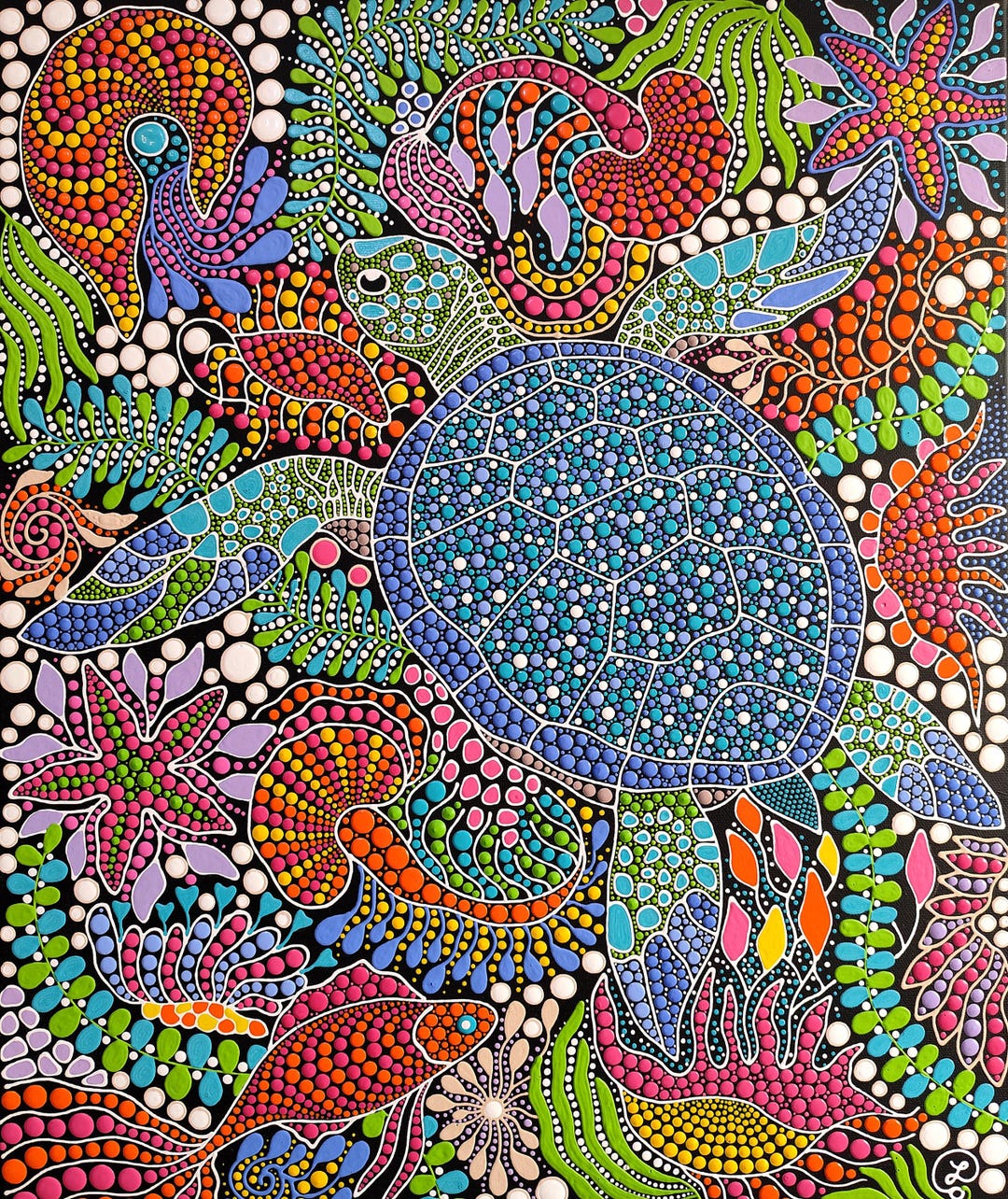 Sea Turtle Original Painting Sea Animals Nautical Coastal Wall Art on ...