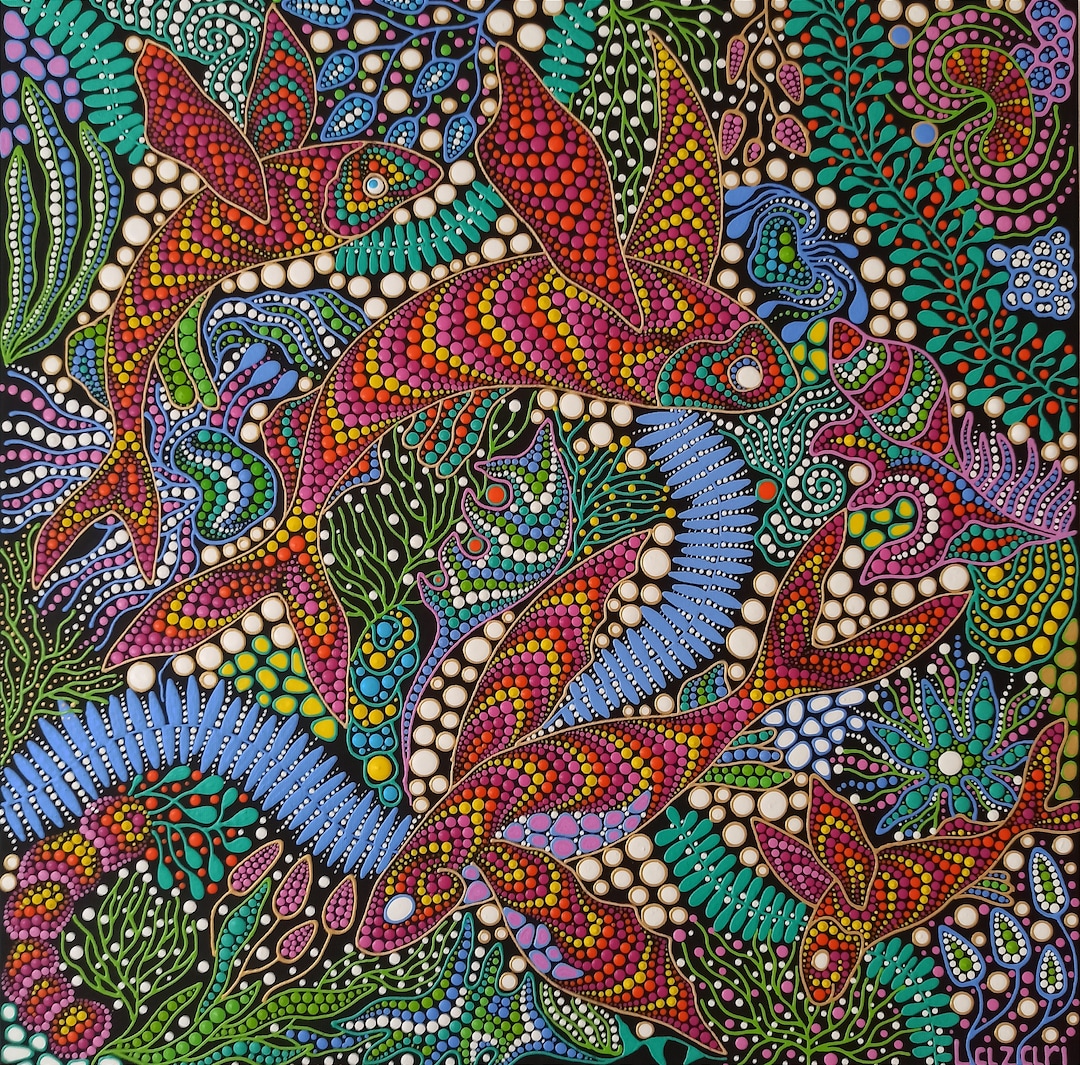 Flying Fish Original Painting, Coastal Beach Wall Art, Aquatic ...