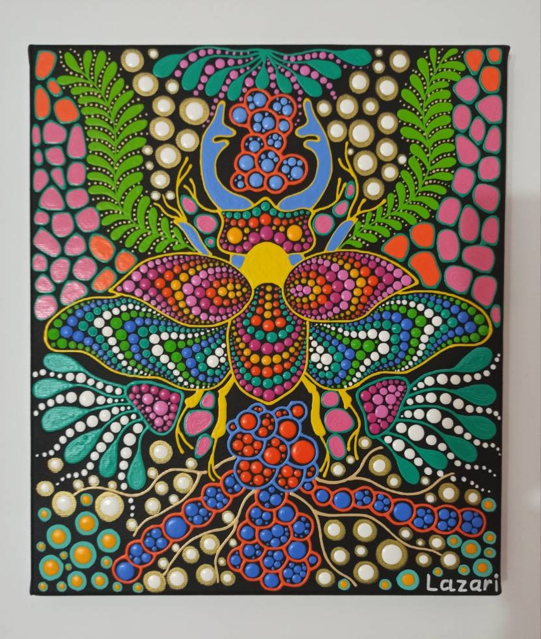 Original Miniature Beetle Painting, Colourful Beetle Art, Psychedelic ...
