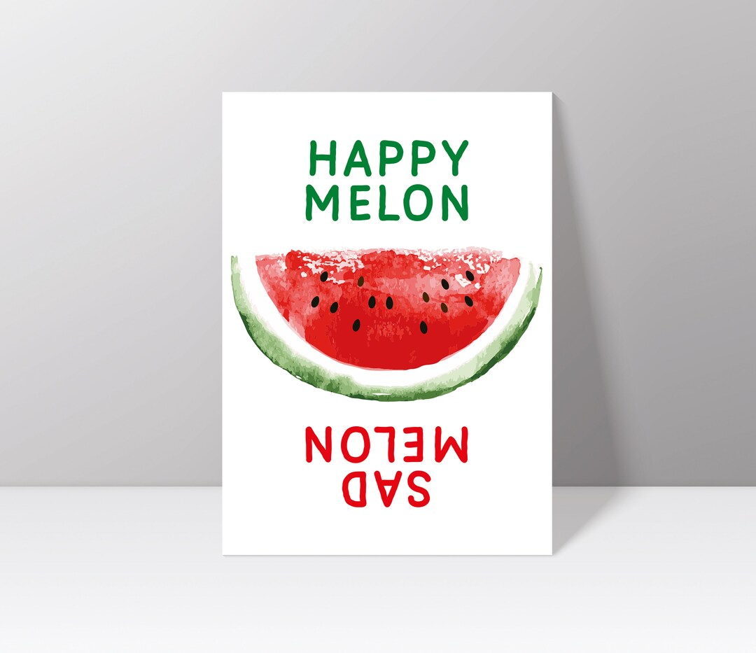 Postcard happy Melon Vs. Sad Melon as Watermelon - Etsy