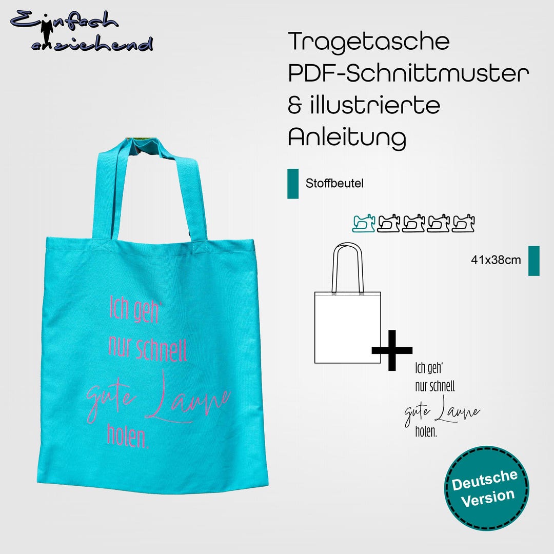 PDF Sewing Pattern Tote Bag/ Fabric Bag Plus Plotter File Lettering ...