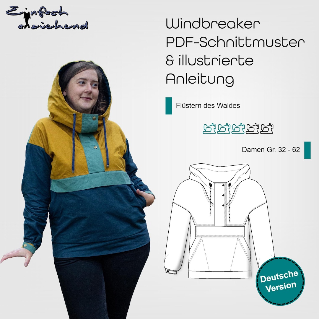 PDF Sewing Pattern for Women's Windbreaker With Hood, Pocket(s), Woven ...