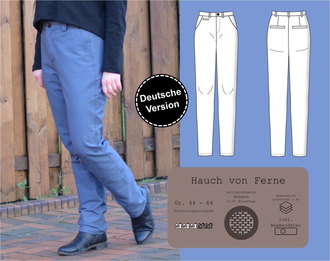 PDF Sewing Pattern Women's Chino Pants Size 32 54, Fixed Waistband ...