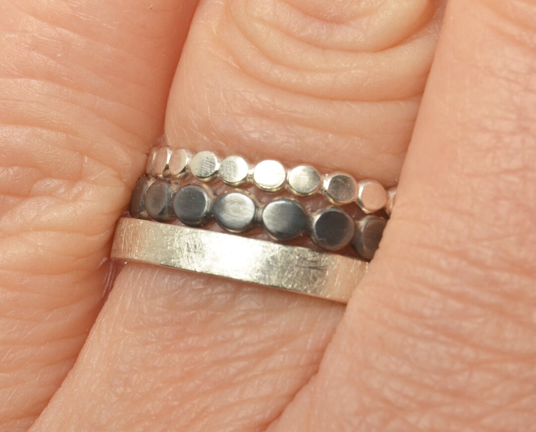 Set of 3 Rings With Dots, Black and Silver Stacking Rings, Collecting ...