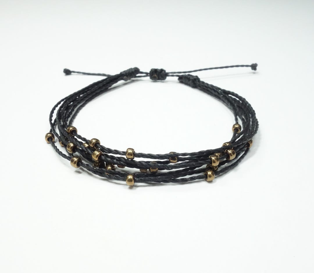 Mens Minimalist Black Thread Bracelet. Adjustable and Waterproof Multi ...