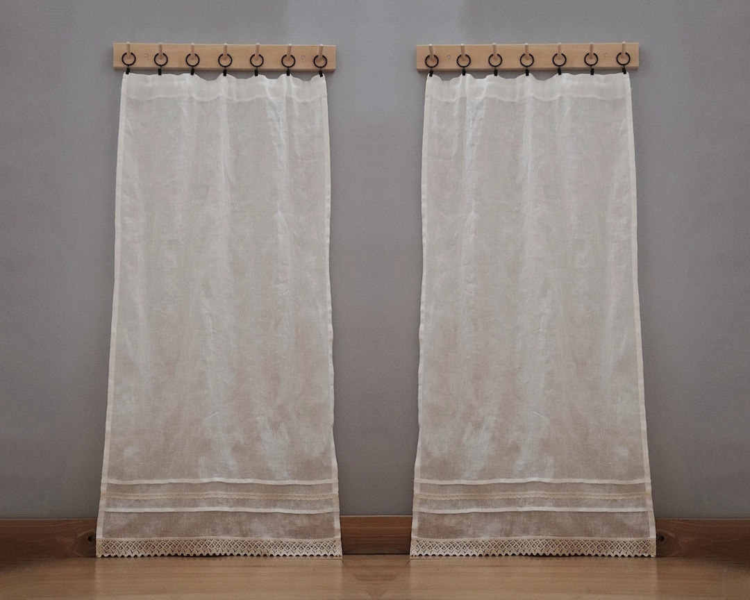Linen Sheer Curtains for Living Room RUSTIC | Ivory | Rod Pocket | Two ...