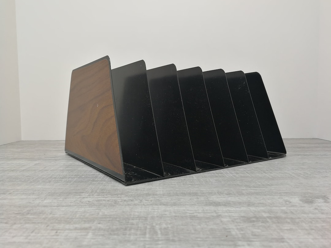 Vintage Vertical Metal File Folder Organizer Faux Wood Metal Paper ...
