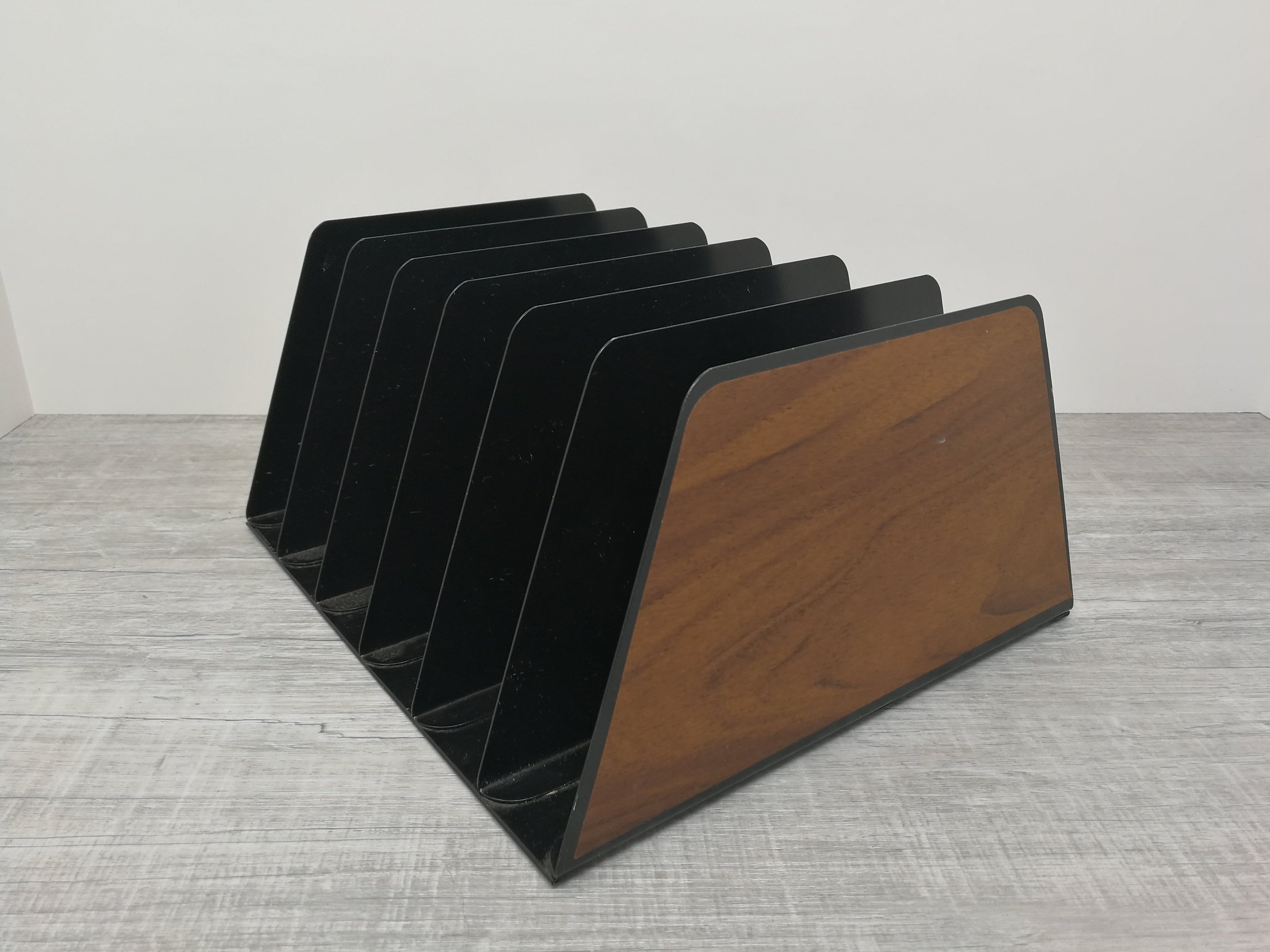 Vintage Vertical Metal File Folder Organizer Faux Wood Metal Paper ...