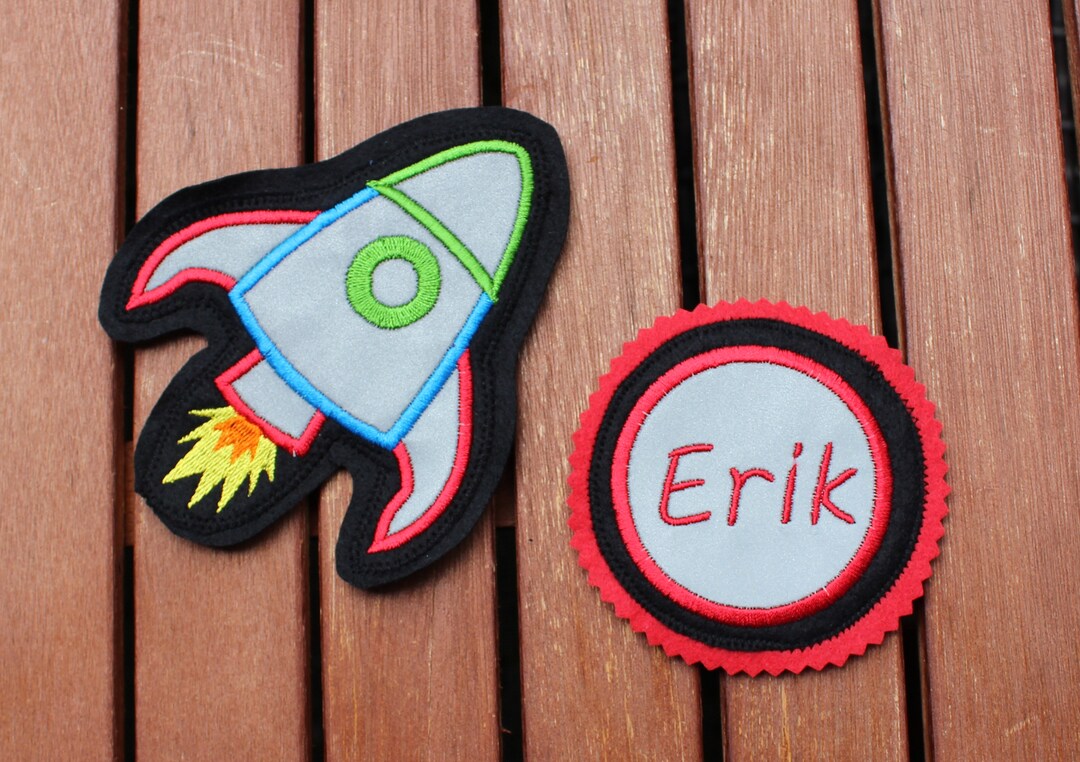 2er Set Klett Patch Rakete Und Wunschname Schulranzen Reflektor Einschulung Schultüte Klettbild ...