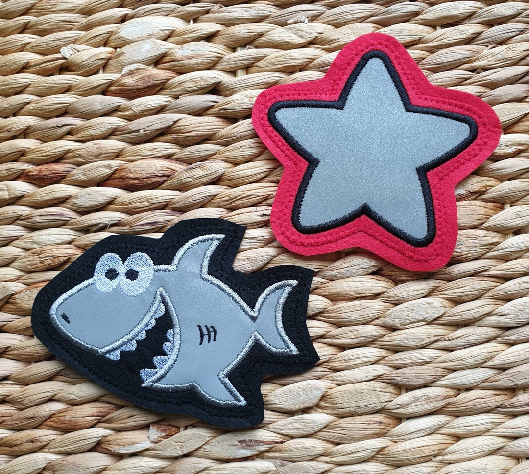 2er Set Klett Patch Hai Und Stern Wunschname Schulranzen Reflektor Einschulung Schultüte ...