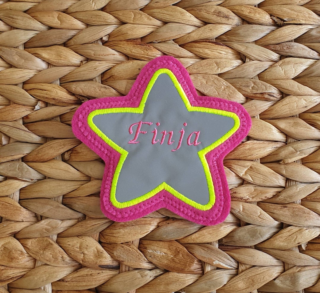 Reflektierender Klett Stern Patch Wunschname Schulranzen Reflektor Einschulung Schultüte ...