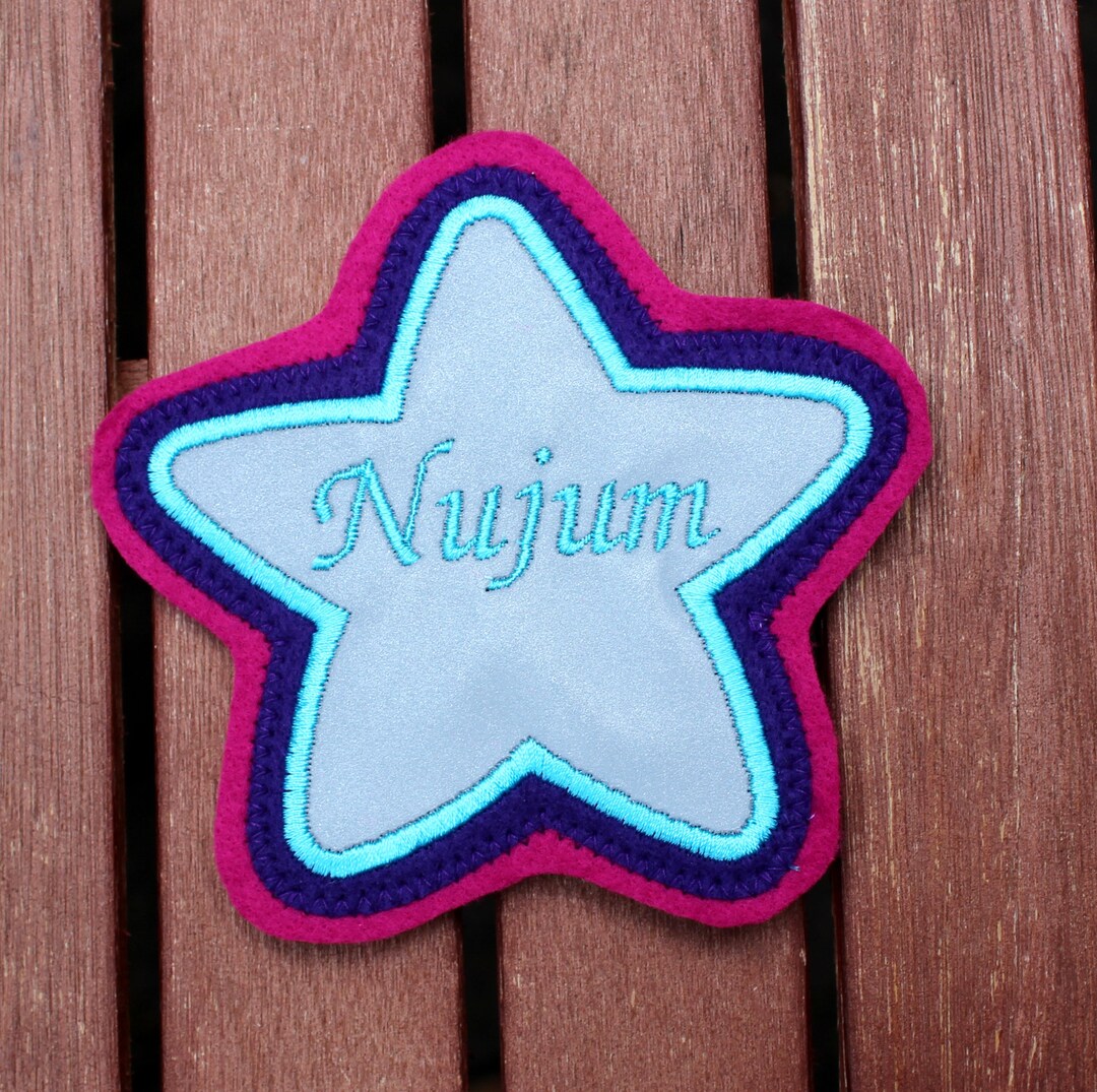 Reflektierender Klett Stern Patch Wunschname Schulranzen Reflektor Einschulung Schultüte ...