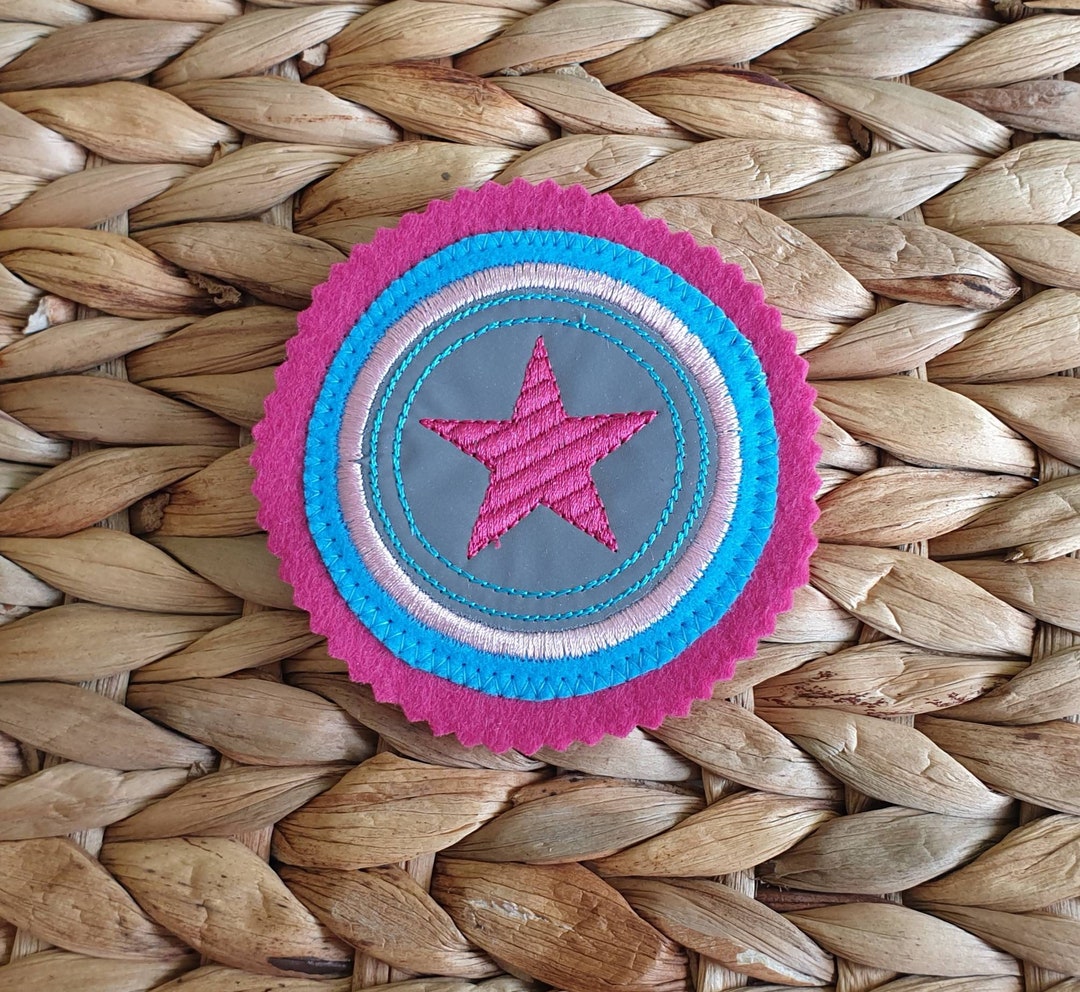 Reflektierender Klett Stern Patch Wunschname Schulranzen Reflektor Einschulung Schultüte ...