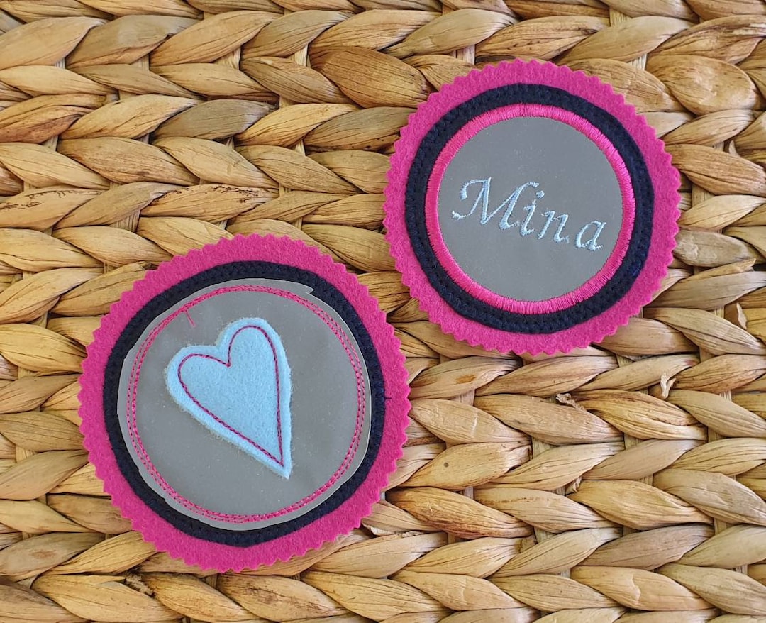 2er Set Reflektierende Klett Patches Herz Und Wunschname Schulranzen Reflektor Einschulung ...