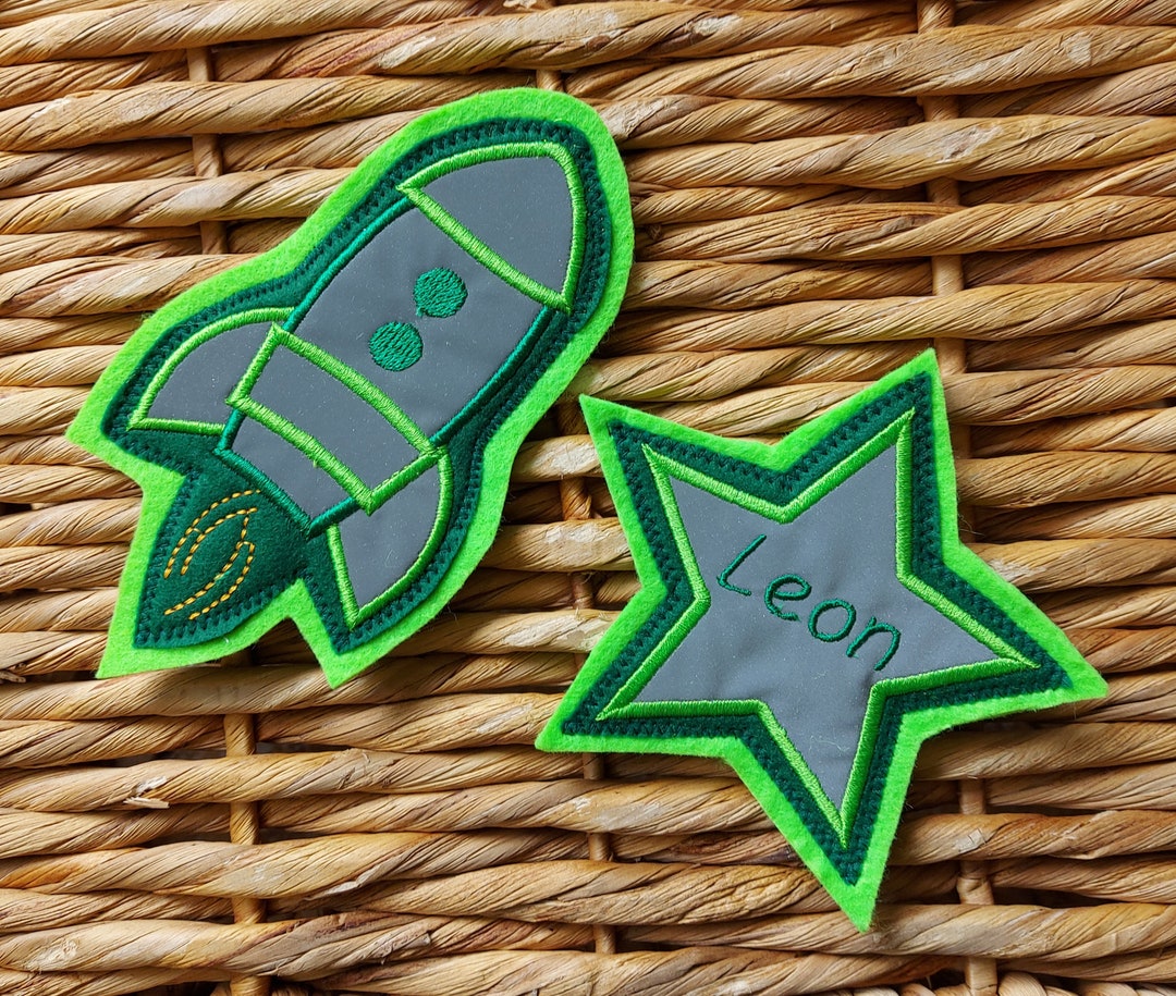 2er Set Klett Patch Rakete Und Wunschname Schulranzen Reflektor Einschulung Schultüte Klettbild ...