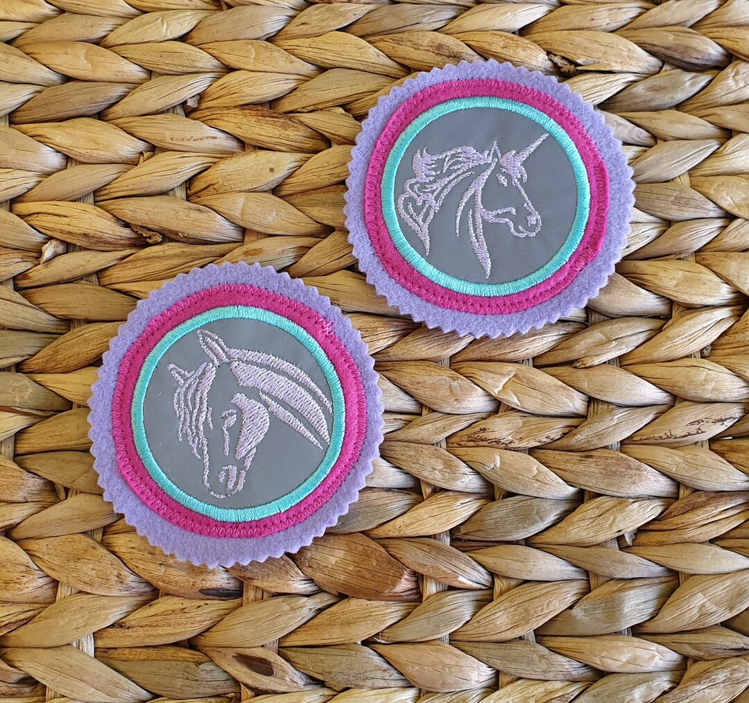 2er Set Reflektierende Klett Patches Pferd Einhorn Schulranzen Reflektor Einschulung Schultüte ...