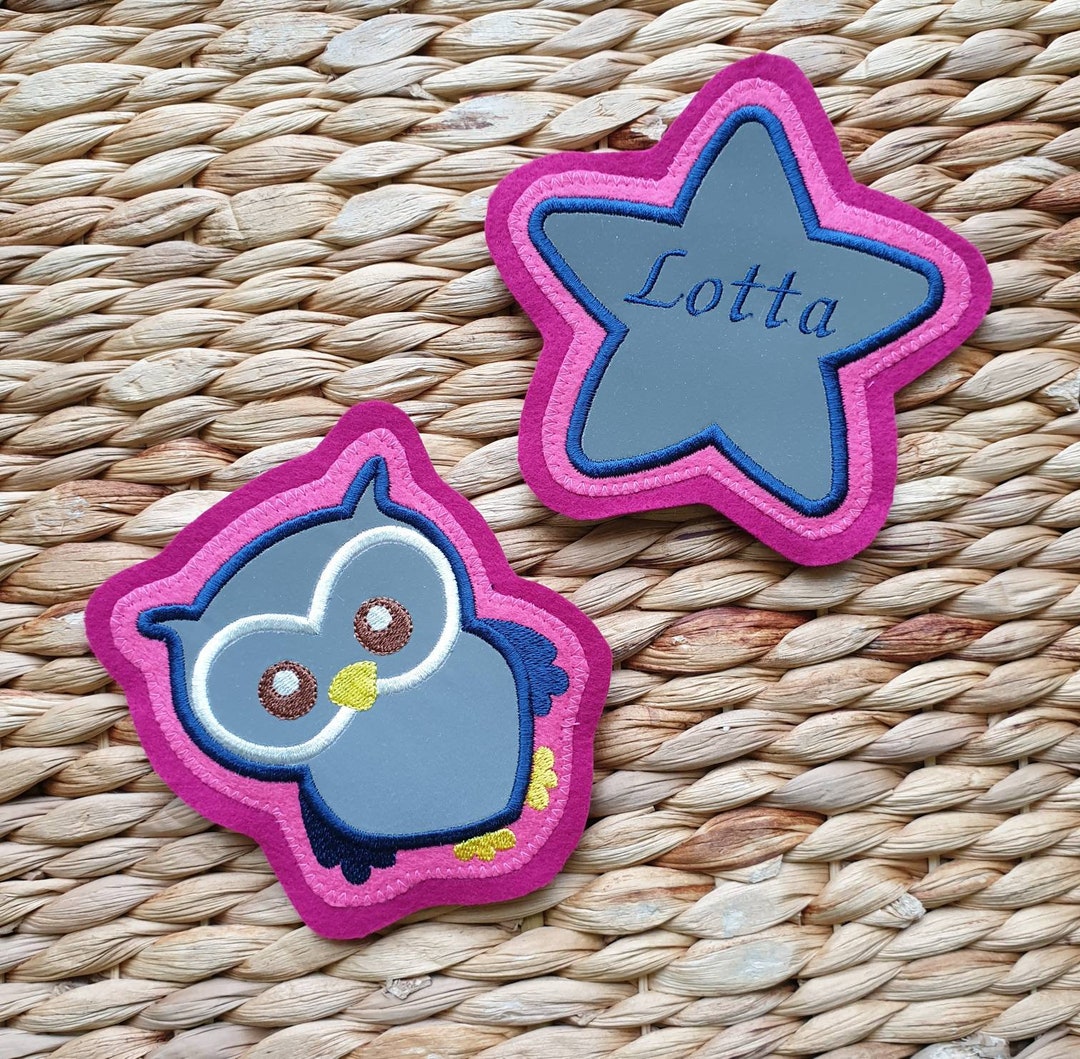 2er Set Klett Patch Eule Und Wunschname Schulranzen Reflektor Einschulung Schultüte Klettbild ...