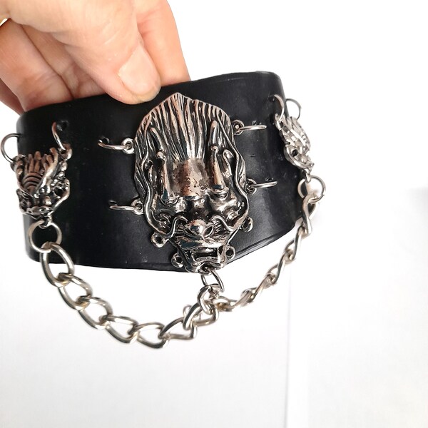 Black Leather Wrist Cuff - Etsy UK