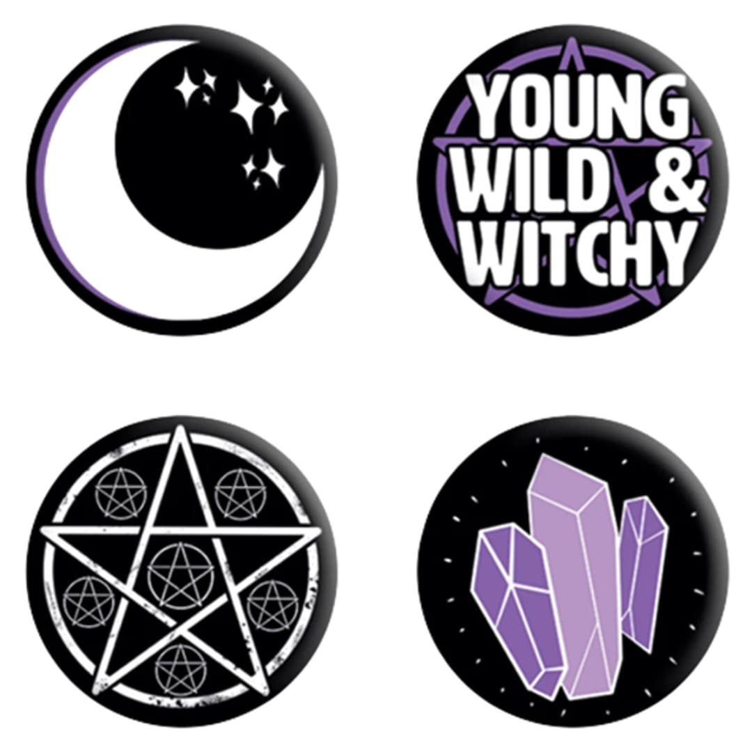 Lovely Witch Badge, Badges, Witch Button Badges, 4 Designs, Button ...