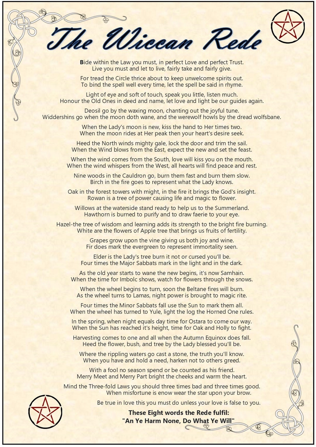 Wiccan Rede Full Copy Digital Download, Grimoire Pages, Book of Shadows, Printable Pages, A4 ...