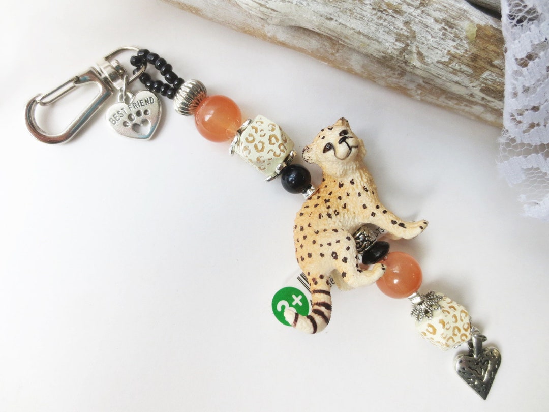Bag Pendant, Pendant, Cheetah, Lucky Charm, Wooden Beads, Glass Beads ...