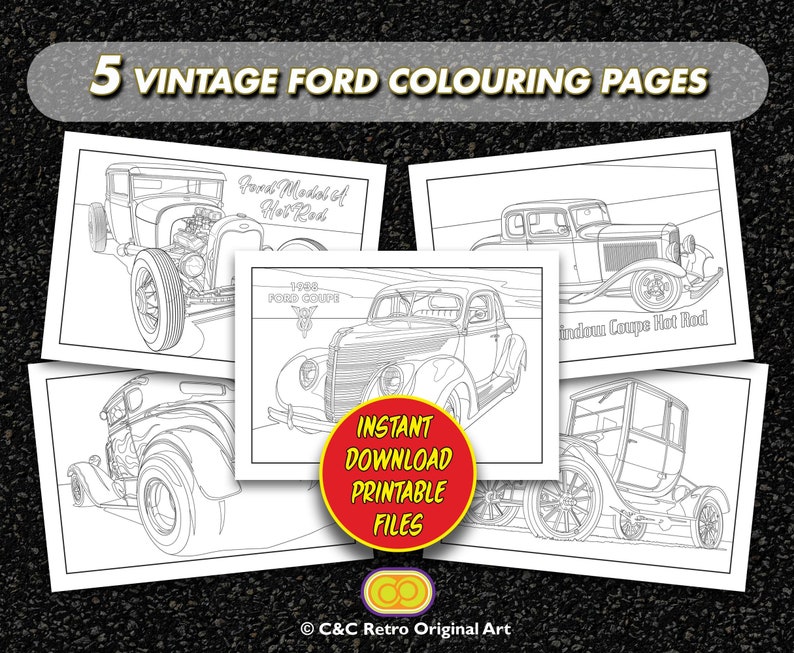 Vintage Ford Car Colouring Pages | Printable Illustrations (PDF & Jpeg ...