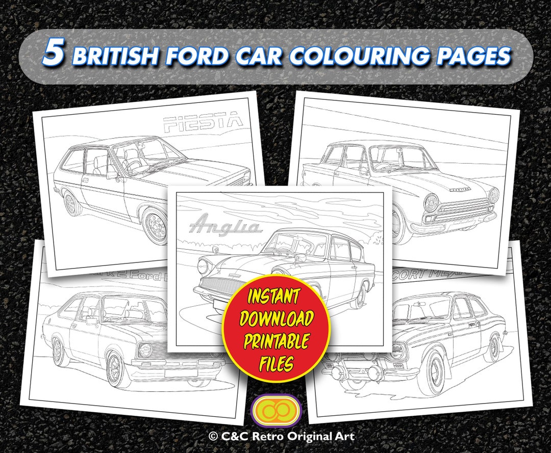 5 British Ford Car Colouring Pages Instant Download Digital Printable ...