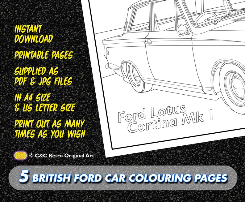 British Ford Car Coloring Pages | Printable Vehicle Art (PDF & JPEG) - Etsy
