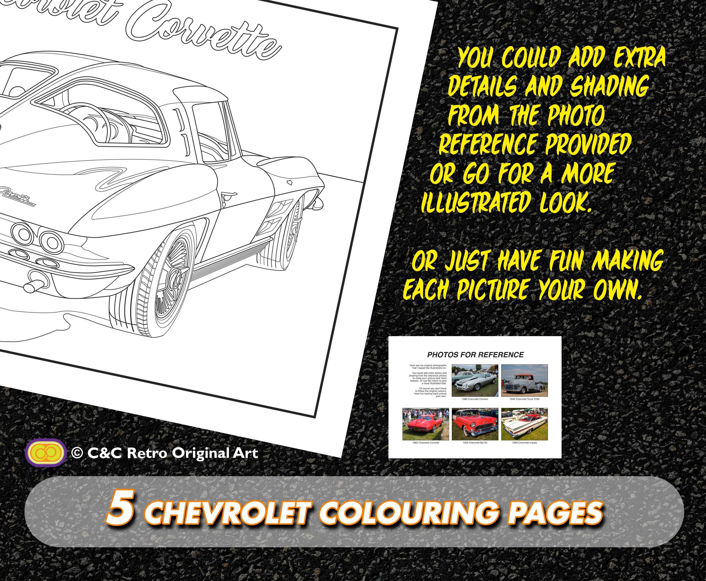 5 Chevrolet Colouring Pages | Instant Download Digital Printable Files ...