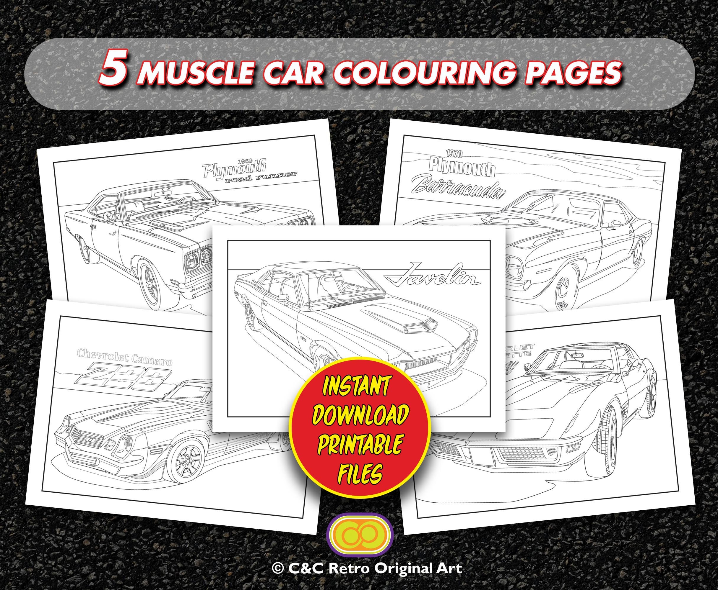 5 Muscle Car Colouring Pages Instant Download Digital Printable Files ...