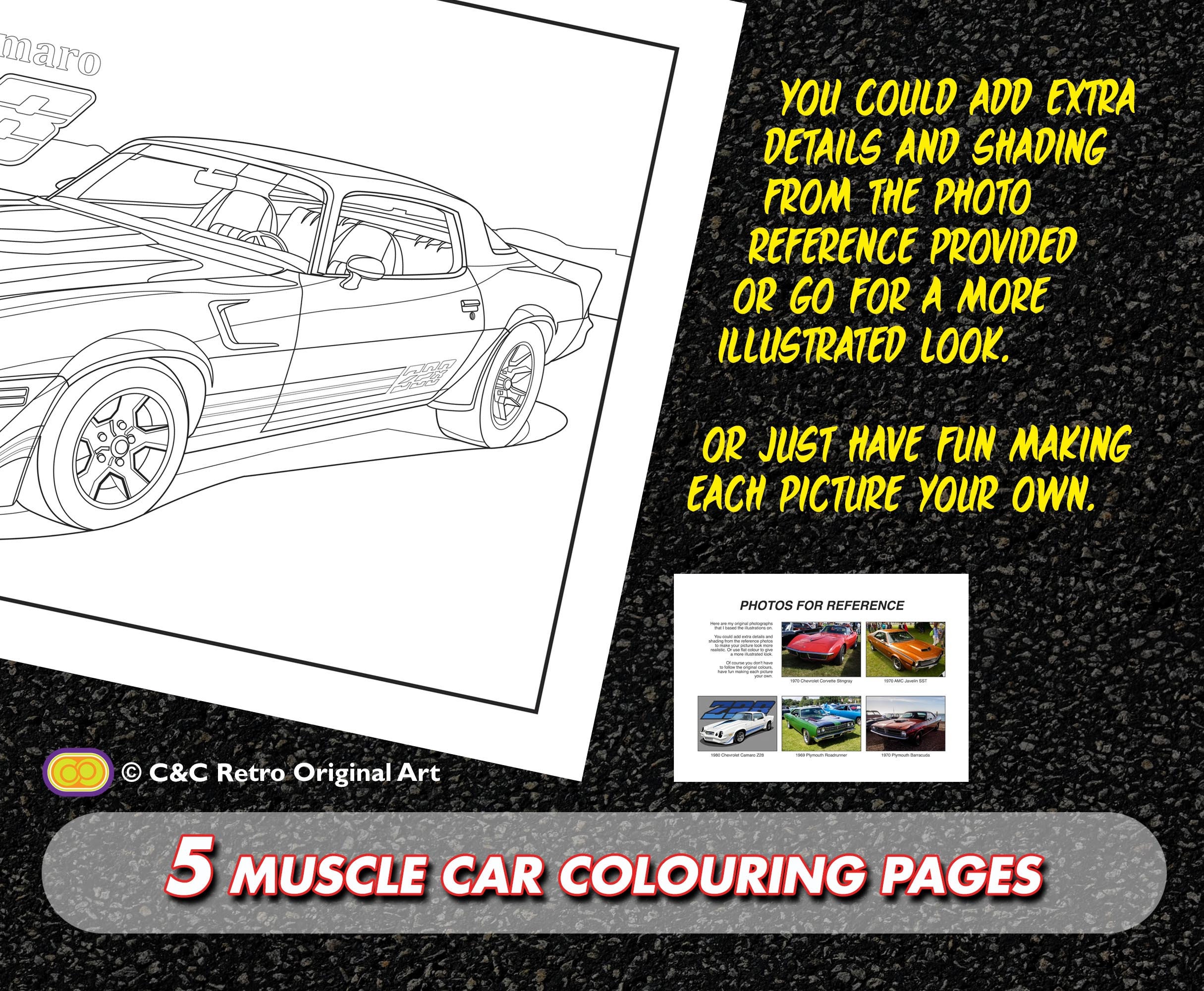 5 Muscle Car Colouring Pages Instant Download Digital Printable Files ...