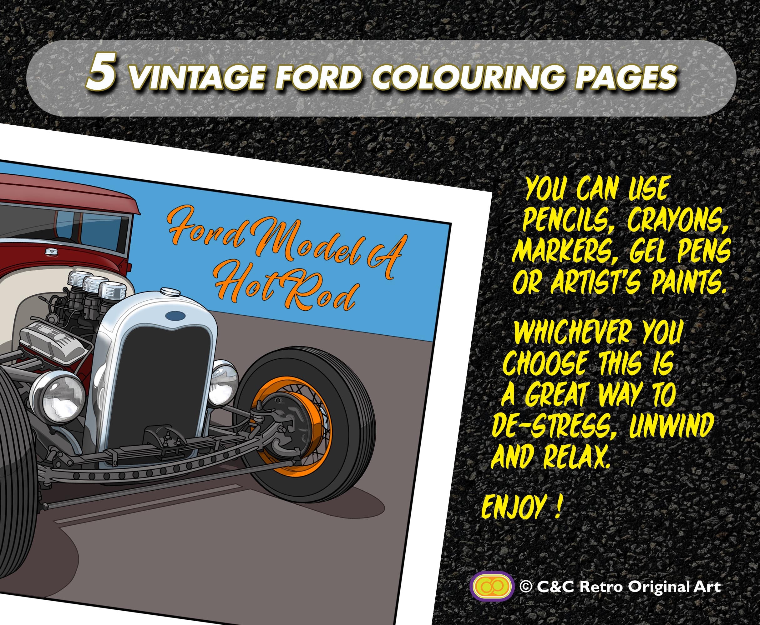 5 Vintage Ford Colouring Pages Instant Download Digital Printable Files ...