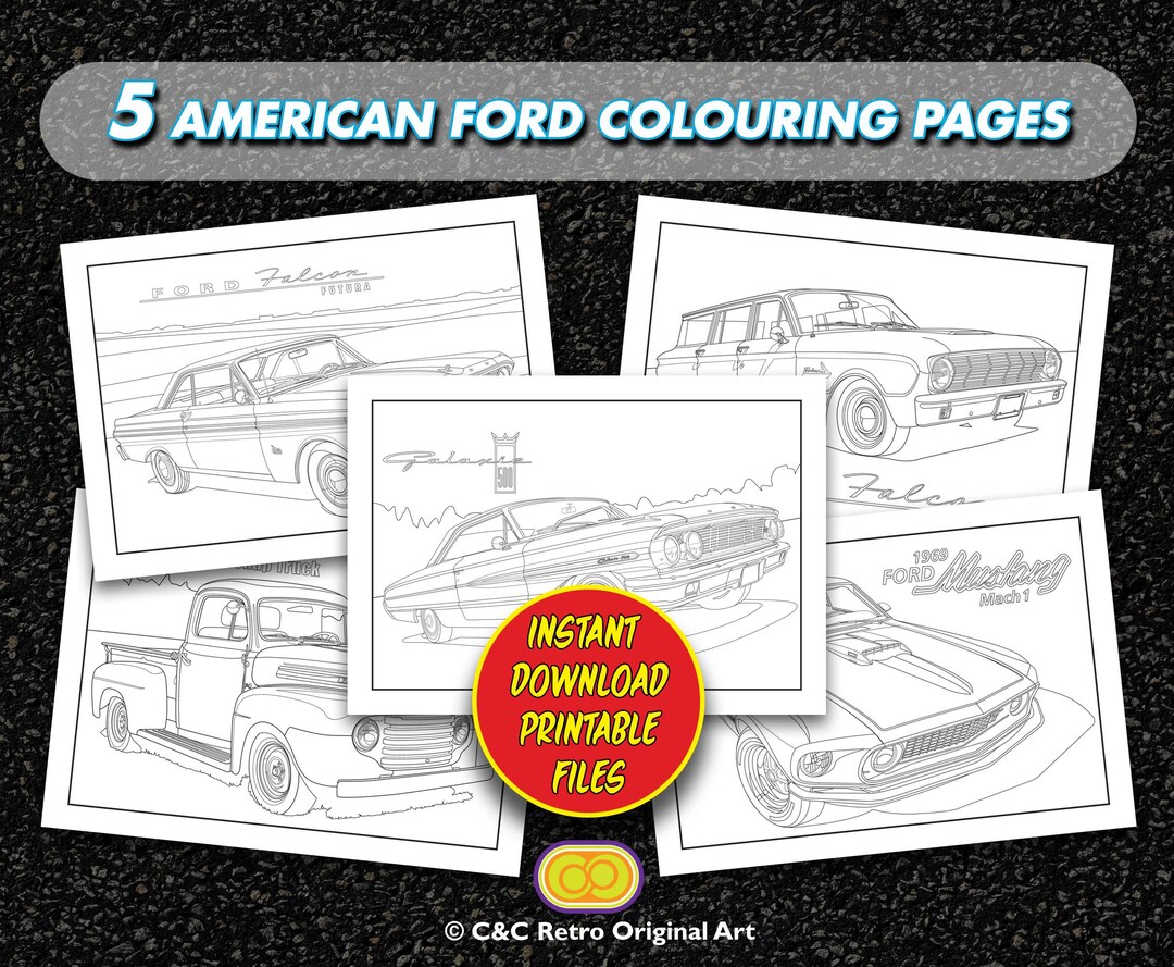 5 American Ford Colouring Pages Instant Download Digital Printable ...