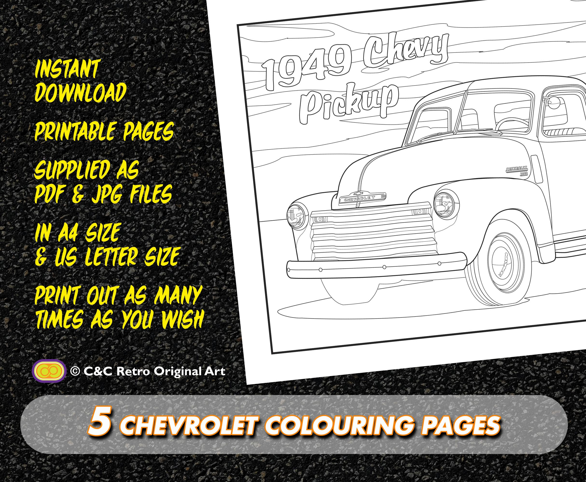 5 Chevrolet Colouring Pages | Instant Download Digital Printable Files ...