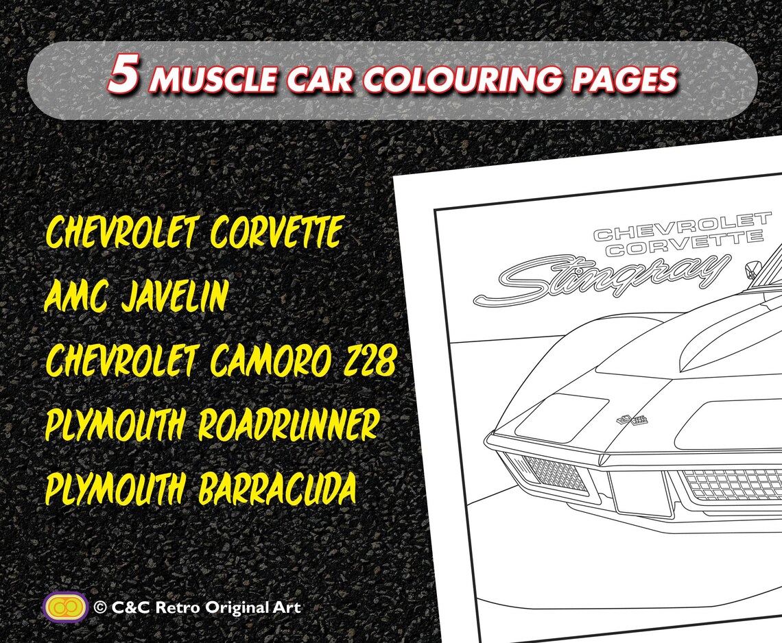 5 Muscle Car Colouring Pages Instant Download Digital Printable Files ...