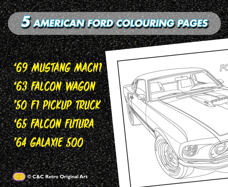 5 American Ford Colouring Pages Instant Download Digital Printable ...